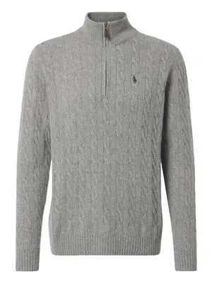 Ralph Lauren Cable-knit Wool And Cashmere Half-zip Sweater - Grey