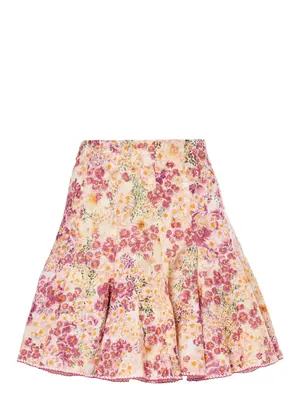 Agua Bendita Cerezo Florecer Floral Linen Miniskirt - Multicoloured