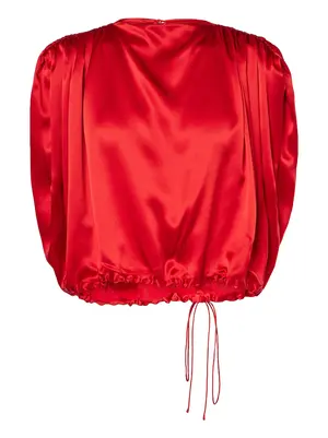 THE SEI Gathered Silk Satin Crop Top - Red