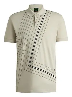 BOSS Interlock Fineline-artwork Cotton-jersey Polo Shirt - Light Beige