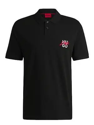 Hugo Double-logo Cotton-piqué Polo Shirt - Black