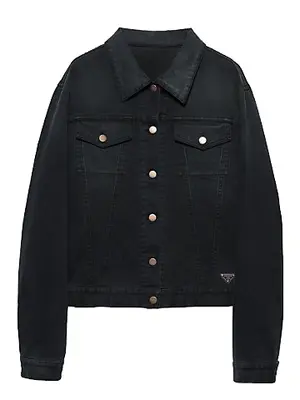Prada Logo Badge Relaxed-fit Denim Jacket - Black