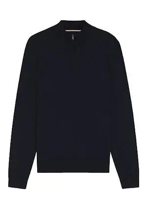 BOSS Zip-Neck Regular-Fit Wool-Knitted Jumper Dark Blue