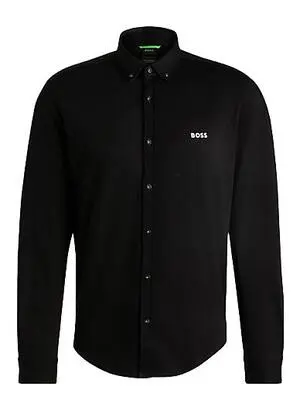 BOSS Anti-wrinkle Text-print Regular-fit Cotton Shirt - Black