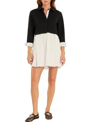 English Factory Mixed Media Mini Dress - Black/ White