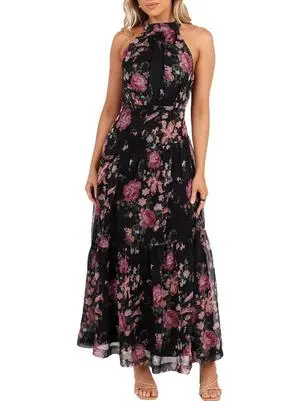 PETAL & PUP Eden Floral Halter Maxi Dress - Black Floral