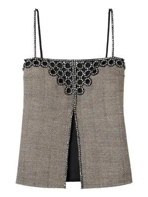 Stella McCartney Crystal-embellished Herringbone Wool-blend Top - Neutrals