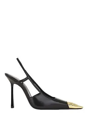 Saint Laurent Jeanne Slingback Pump With Gold Tone Cassandre Hardware - Nero