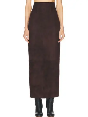 Khaite Loxley Suede Skirt Dark Brown