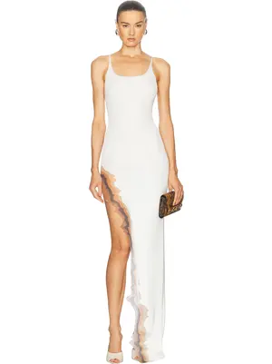GRACE LING Flame Slit Maxi Dress - Ivory Flame