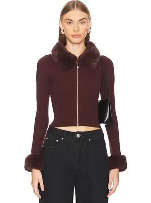 MORE TO COME Natalie Knit Zip Cardigan - Chocolate