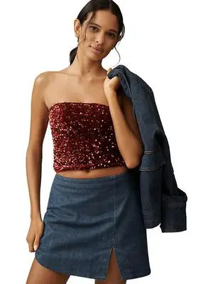 Anthropologie Sequin Tube Top - Red