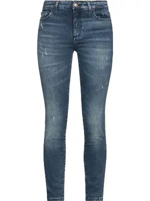 Armani Exchange Skinny Jeans With Leather Trims - Blue