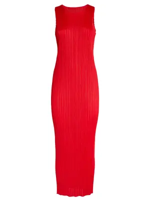 Issey Miyake Pleats Please Issey Miyake Pleated Peanuts Midi Dress Red