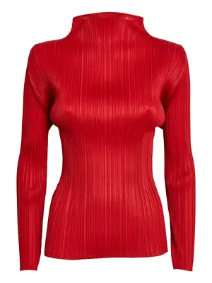 Issey Miyake Long-Sleeve Pleated Top Red