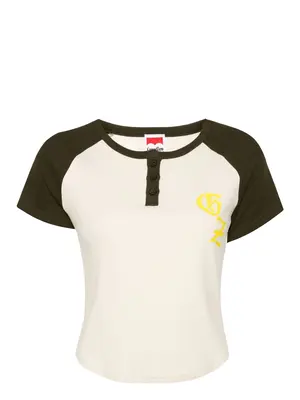 GROUND ZERO Ground Zero Logo-Print Ribbed T-Shirt Neutrals