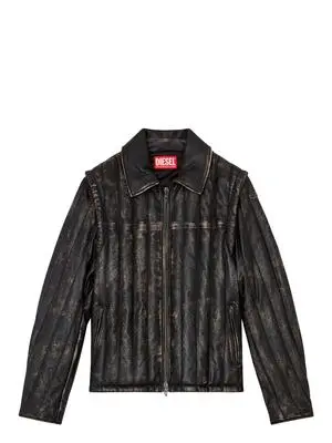 DIESEL® Diesel Quilted Effect Distressed Finish Leather Jacket