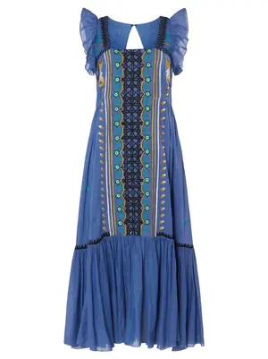 TEMPERLEY LONDON Florentine Embroidered Cotton Dress - Blue