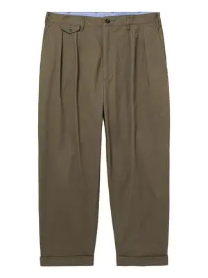 BEAMS Tapered Pleated Cotton-blend Twill Trousers - Green