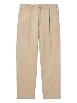 BEAMS Tapered Pleated Cotton-twill Trousers - Neutrals