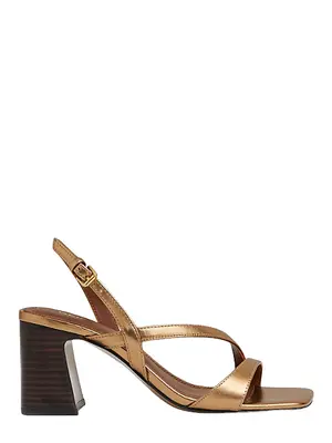 REISS Alice Block-Heel Leather Sandals Bronze