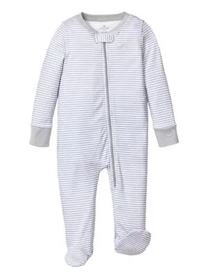 PETITE PLUME Stripe Pima Cotton Footie - Grey