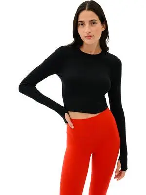 Splits59 Louise Ribbed Long Sleeve Crop - Black