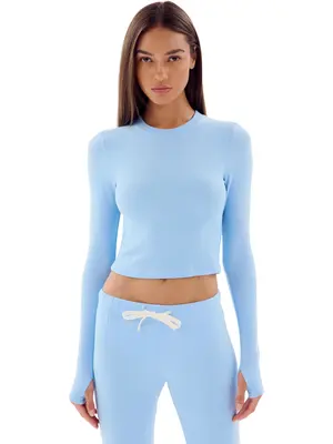 Splits59 Louise Ribbed Long Sleeve Shirt Skylight