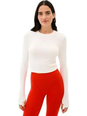 Splits59 Louise Ribbed Long Sleeve Crop - White