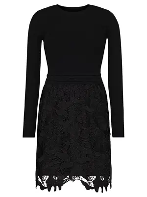 MILLY Katie Lace Combo Knit Mini Dress - Black