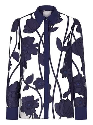 MILLY Ashton Grand Fleur Embroidered Long Sleeve Top - Navy