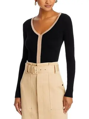 T Tahari V-Neck Ribbed Sweater Black/toasted Almond