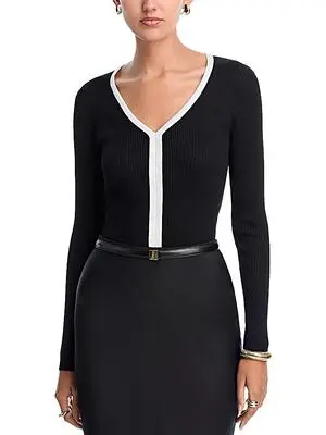 T Tahari V-Neck Ribbed Sweater Black/white Star
