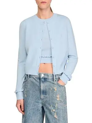 Sandro Emile Ruffled Cardigan - Sky Blue