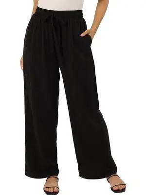 PETAL & PUP Teddy Tie Waist Wide Leg Trousers - Black