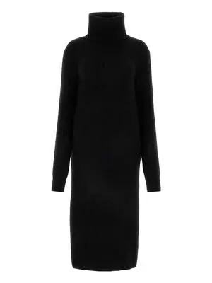 Saint Laurent Ribbed Knit Turtleneck Dress - Black