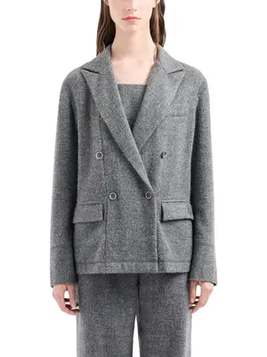 Emporio Armani Mélange Double-breasted Blazer - Grey