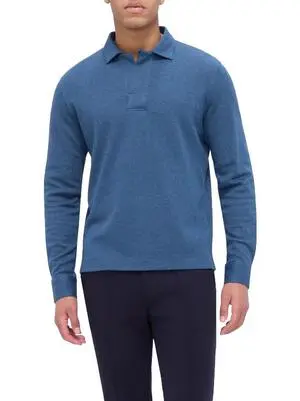 Bugatchi Long Sleeve Cotton Blend Polo - Teal