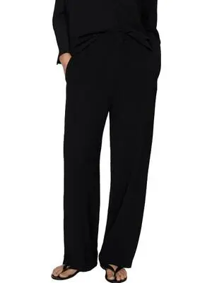 Mango Textured Flowy Pants - Black
