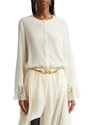 Chloé Lace Cuff Silk Crêpe De Chine Shirt - Coconut Milk