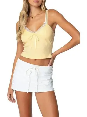 EDIKTED Lacy Layered Crop Camisole - Yellow