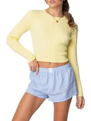 EDIKTED Mallory Cable Stitch Crop Sweater - Yellow