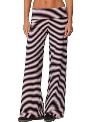 EDIKTED Lilah Stripe Foldover Wide Leg Pants - Navy-and-pink