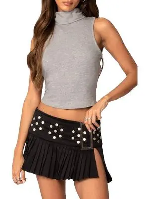 EDIKTED Sleeveless Turtleneck Crop Top - Gray-melange