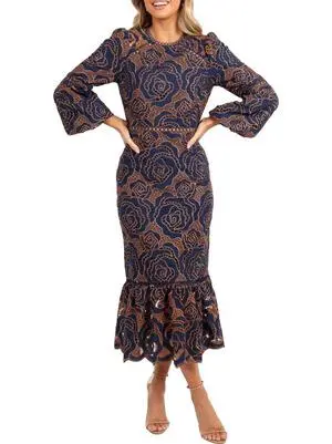 PETAL & PUP Pierre Long Sleeve Mermaid Dress - Navy