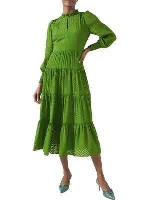 LK BENNETT LK Bennett Flora Chevron Bracelet Sleeve Silk Blend Dress