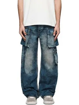 PURPLE BRAND Baggy Cargo Jeans - Dark Indigo