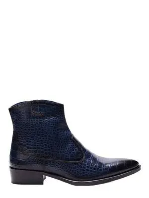 CARLOS BY CARLOS SANTANA Zappa Cowboy Boots - Croco Navy Blue Leather