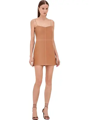 Alexis Amery Vegan Leather Mini Dress Brown