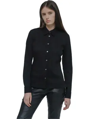 Rosetta Getty Fitted Icy Cotton Rib Jersey Shirt - Black